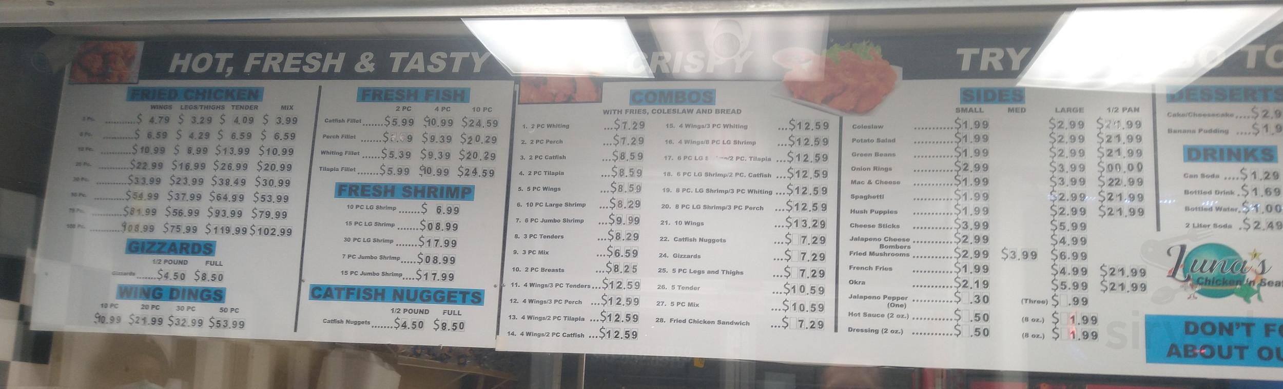 Luna's Chicken N Seafood menu in Kansas City, Missouri, USA
