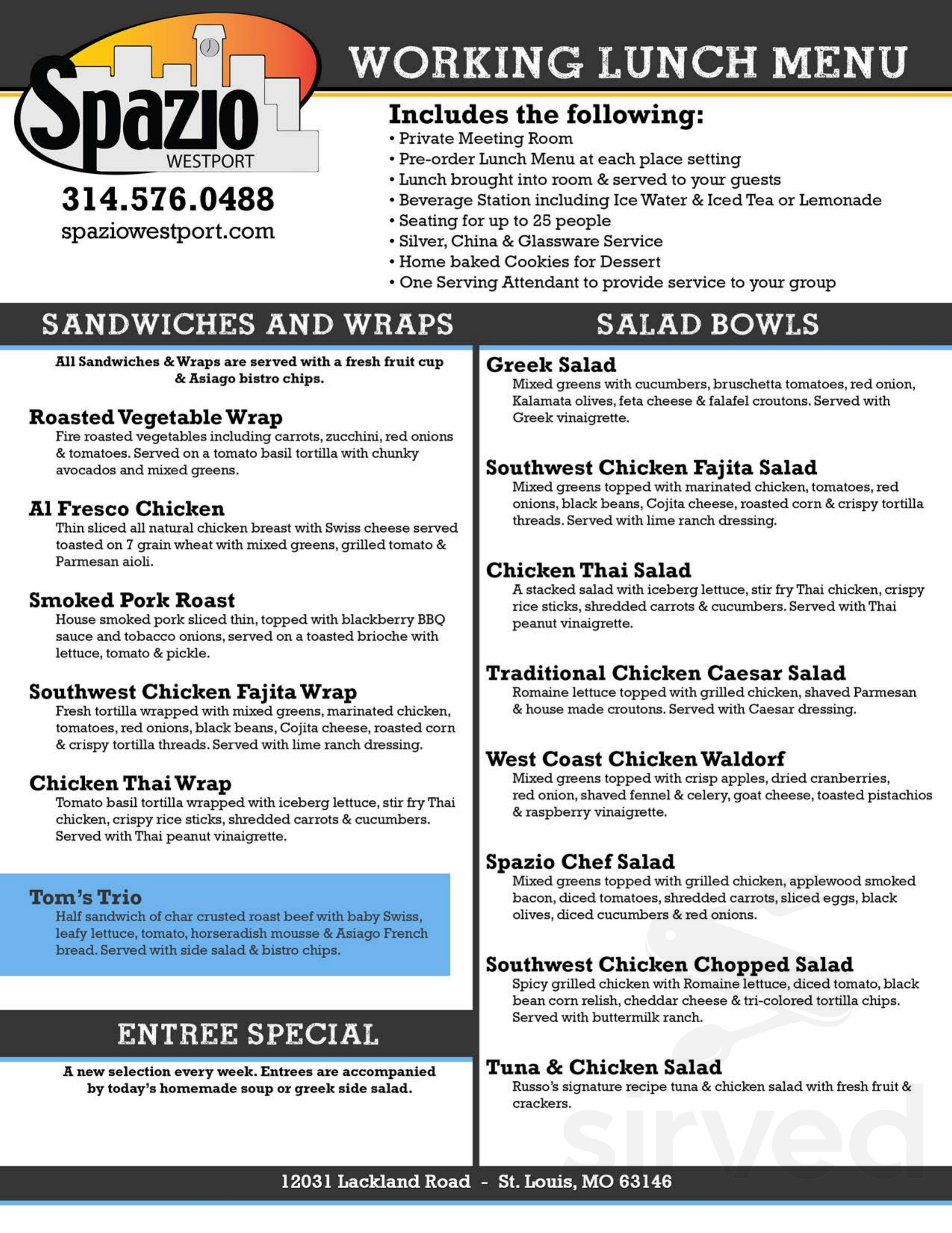 Spazio Westport menu in St. Louis, Missouri, USA