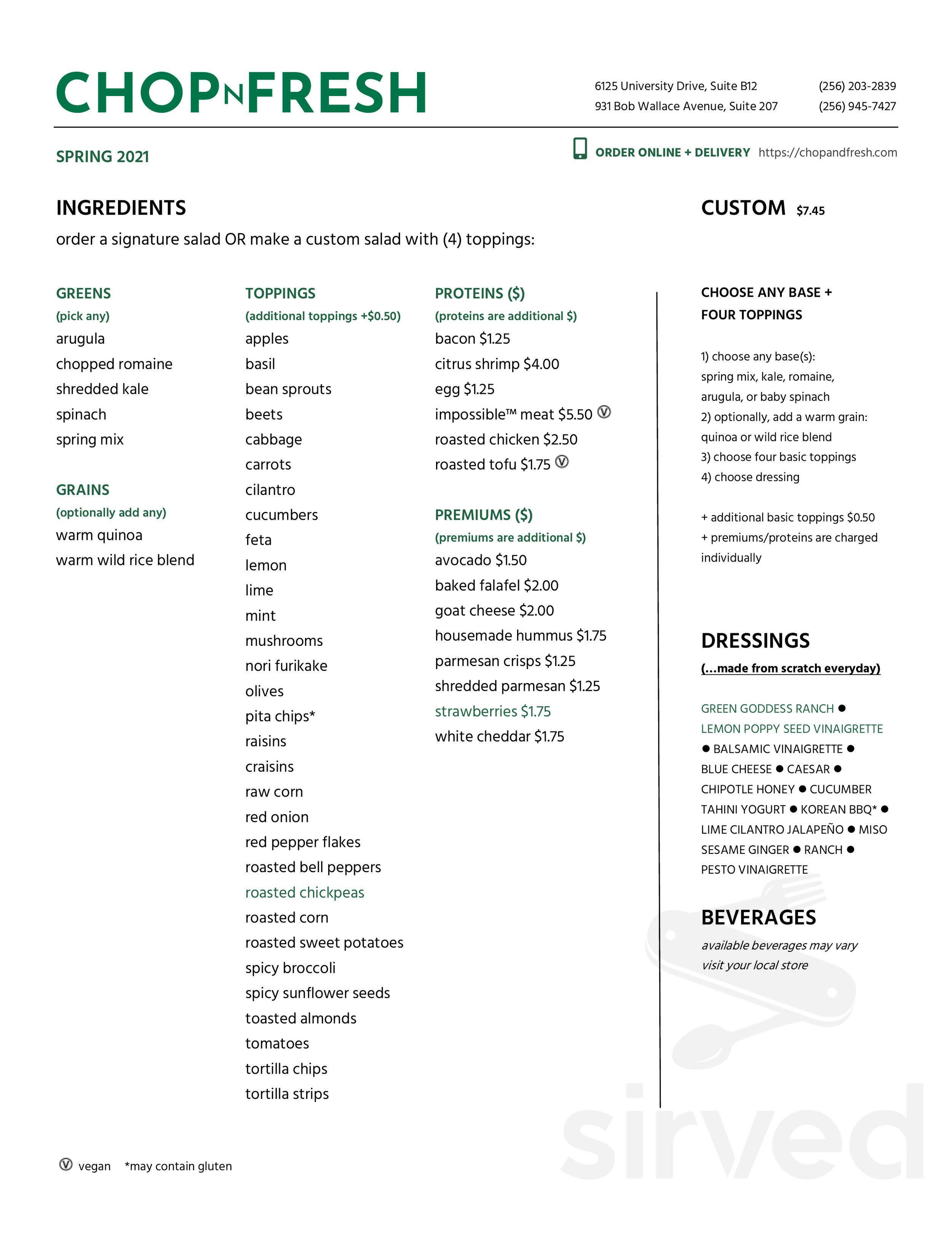 CHOP N FRESH menu in Huntsville, Alabama, USA