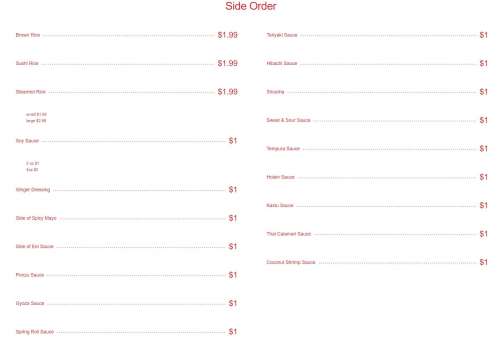 Red Ginger menu in Denver, Colorado, USA