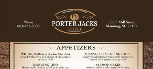 Menu for Porter Jacks Grill in Manning, SC | Sirved