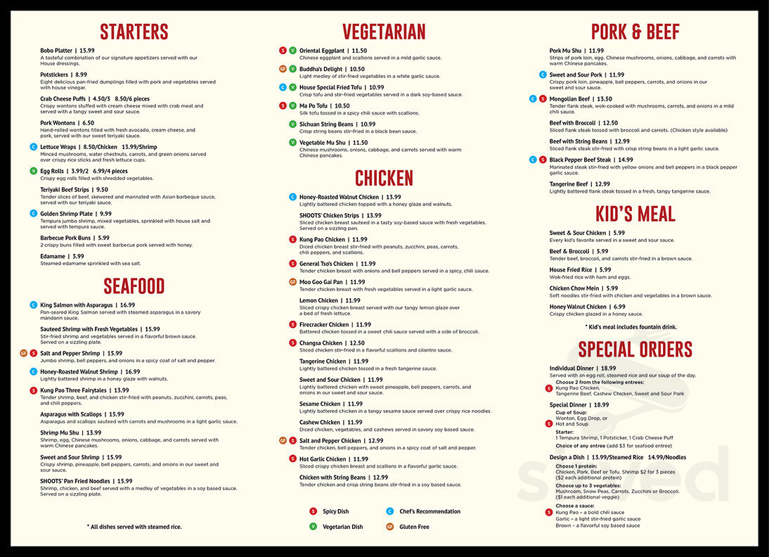 Menu - Provo UT's Shoots Chinese Restaurant | Sirved
