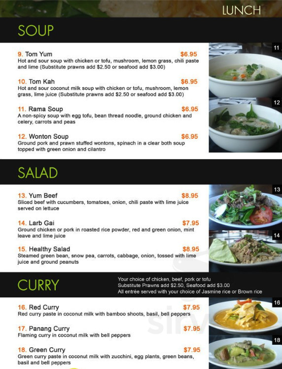Happy Thai menu in Everett, Washington, USA