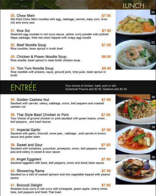 Happy Thai menu in Everett, Washington, USA