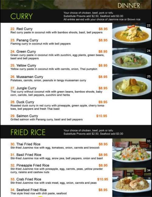 Happy Thai menu in Everett, Washington, USA