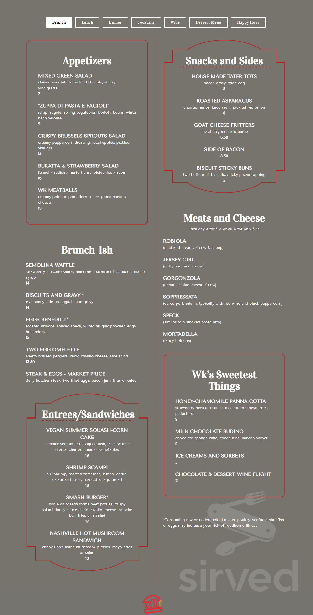 the Wine Kitchen on the Creek menu in Frederick, Maryland, USA