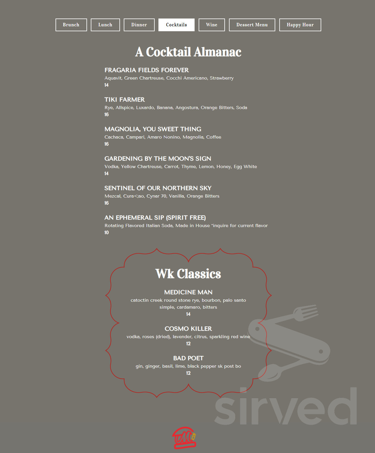 the Wine Kitchen on the Creek menu in Frederick, Maryland, USA