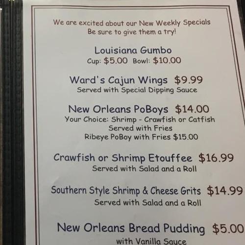 Wards Crawfish Hole menu in Hot Springs, Arkansas, USA