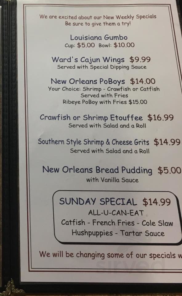 Wards Crawfish Hole menus in Hot Springs, Arkansas, United States