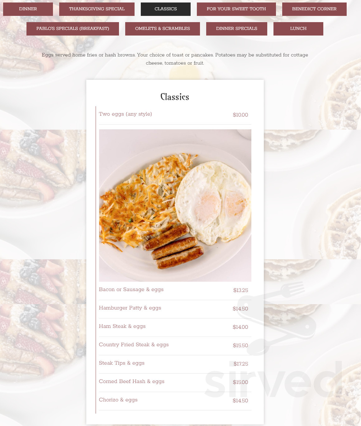 Menu - Brookdale CA's Brookdale Cafe and Grill | Sirved