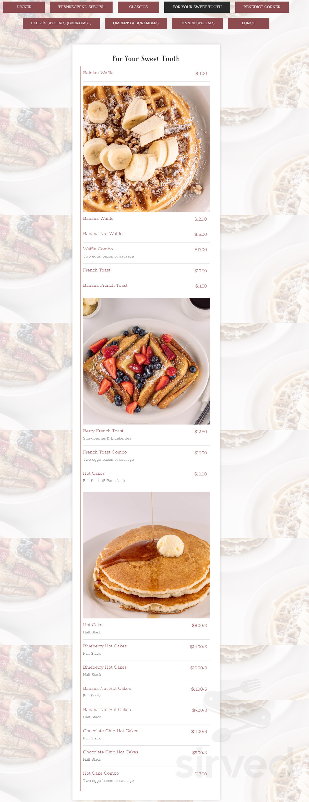 Menu - Brookdale CA's Brookdale Cafe and Grill | Sirved