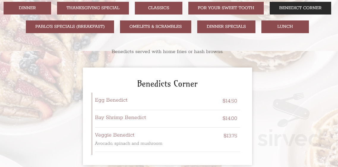 Menu - Brookdale CA's Brookdale Cafe and Grill | Sirved