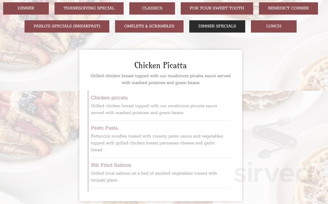 Menu - Brookdale CA's Brookdale Cafe and Grill | Sirved