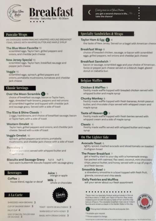 Blue Moon Bistro menu in Holmesville, Ohio, USA