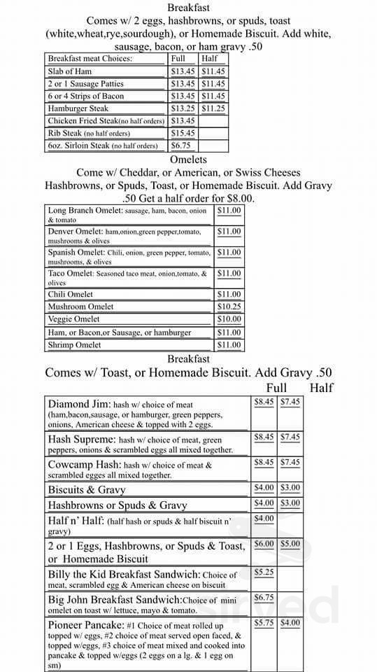 Long Branch Cafe & Saloon menus in Weston, Oregon, United States