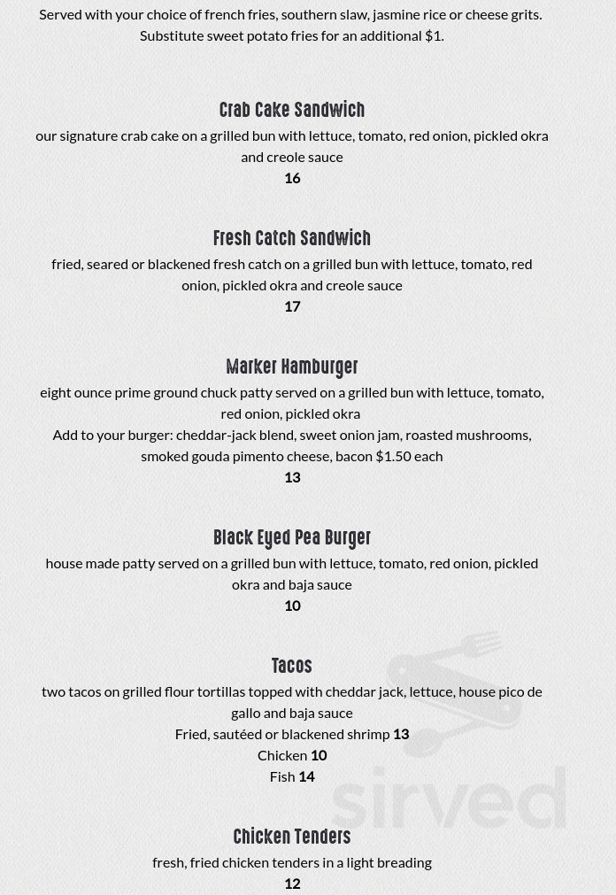 Marker 107 menus in Richmond Hill, Georgia, United States