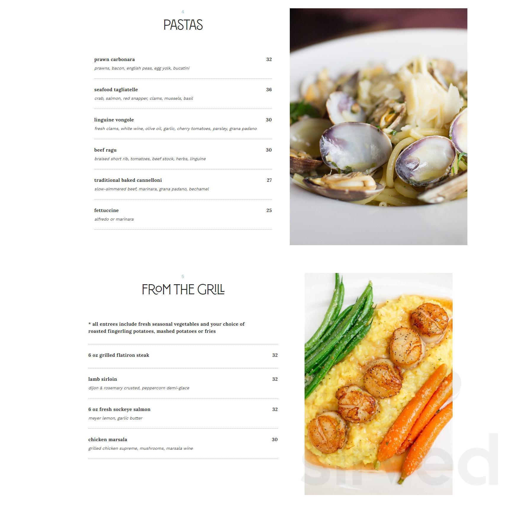 Riva menu in Sidney, British Columbia, Canada