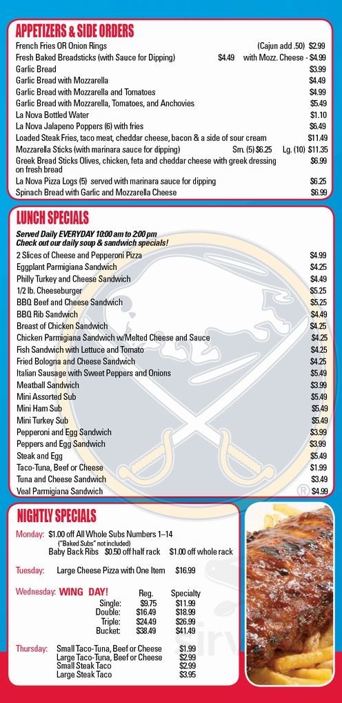 La Nova menu in Buffalo, New York, USA