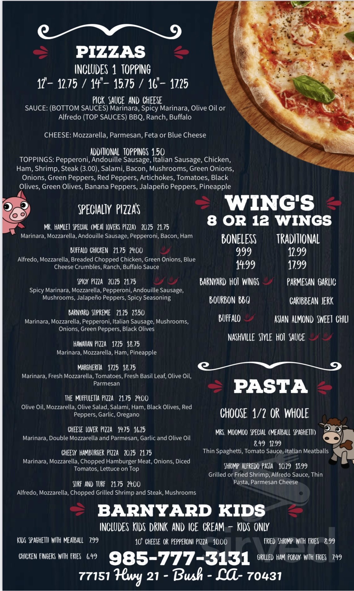 Barnyard Pizza & Poboys menu in Covington, Louisiana, USA