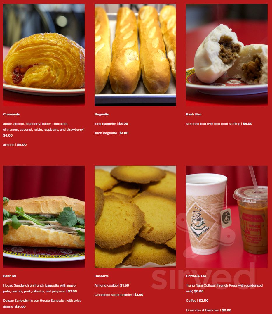 Trung Nam French Bakery menu in St Paul, Minnesota, USA