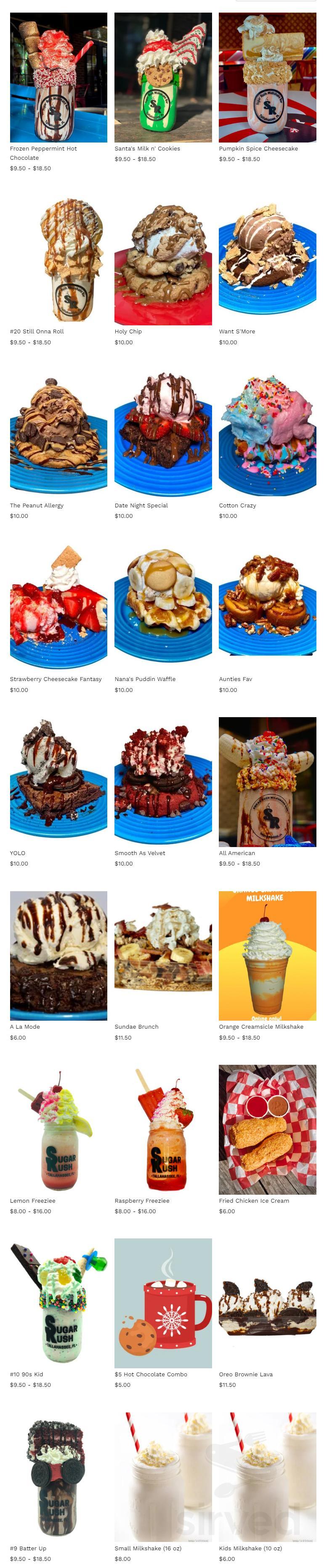 Sugar Rush Milkshake Bar menu in Tallahassee, Florida, USA