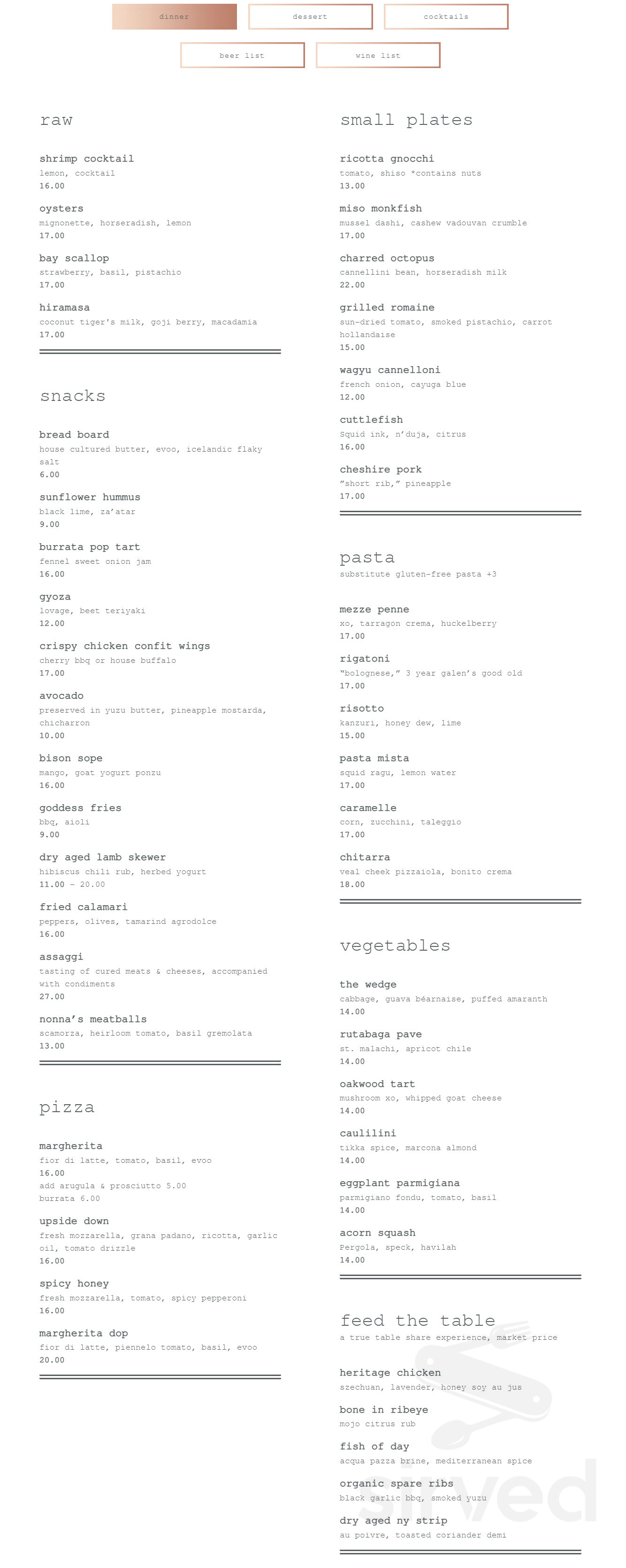 Menu - Wilmington DE's Bardea Food & Drink | Sirved