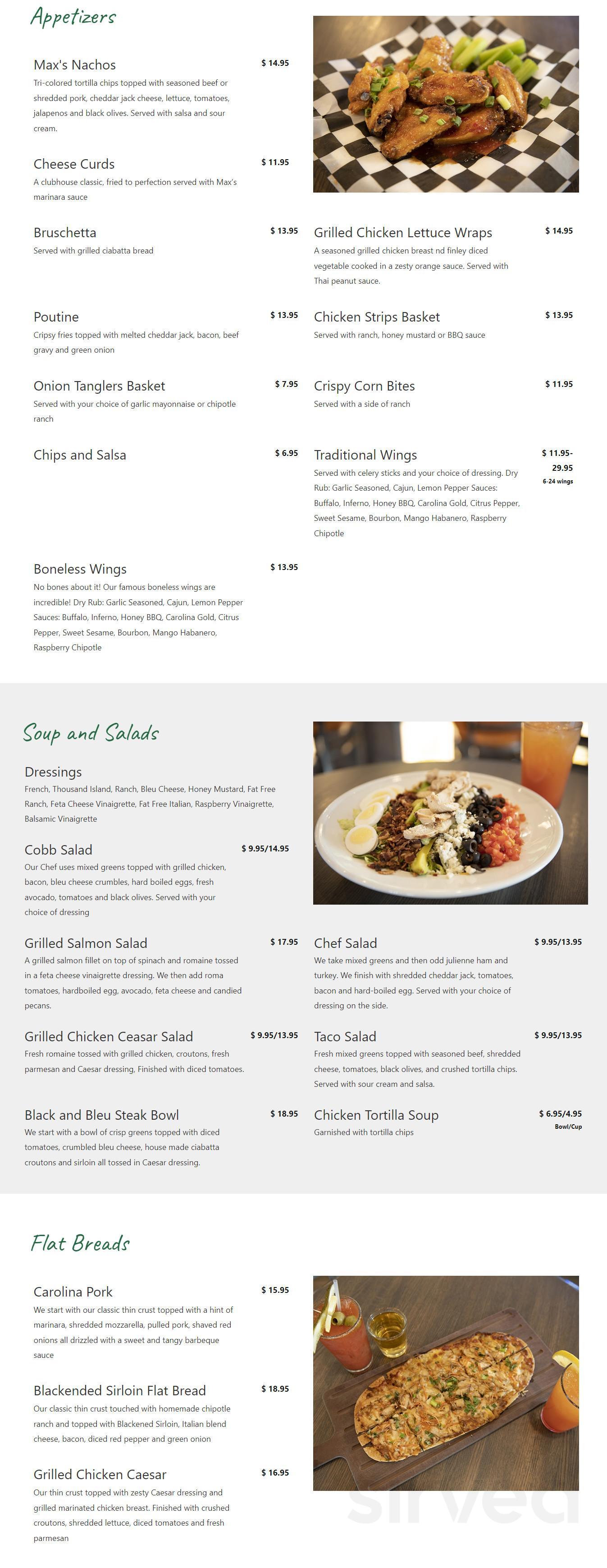 Menu - Spicer MN's Max's on the Green | Sirved