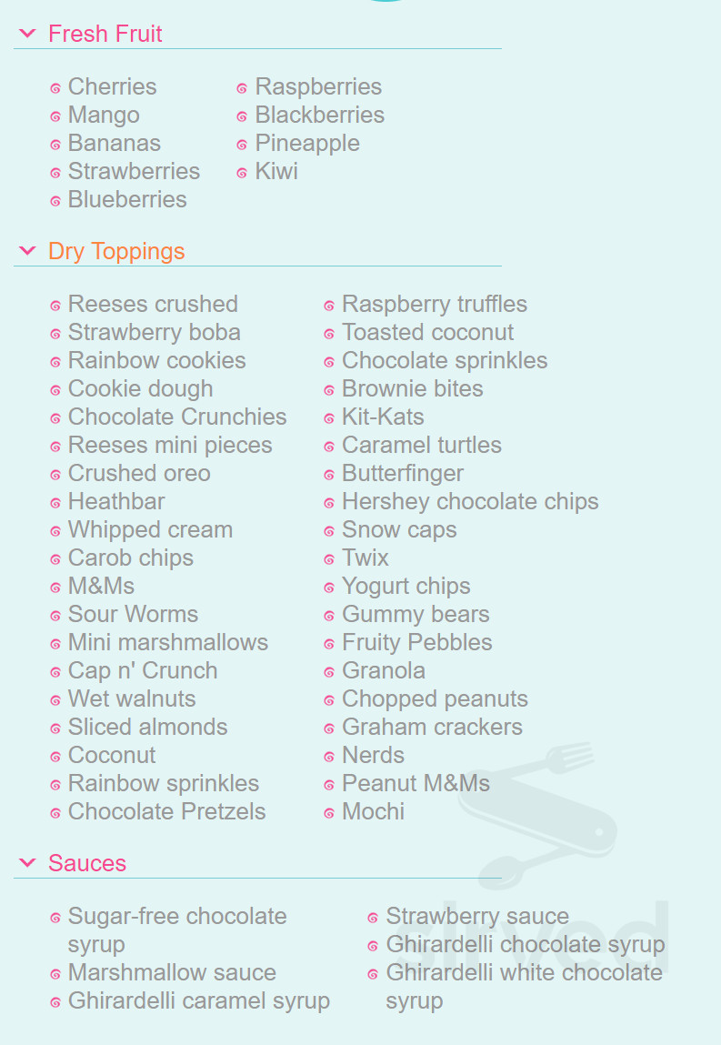 Menu - Massapequa Park NY's Swirls and Twirls Frozen Yogurt | Sirved