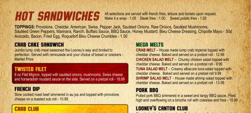 Menu for Looney's Pub in Bel Air, MD | Sirved
