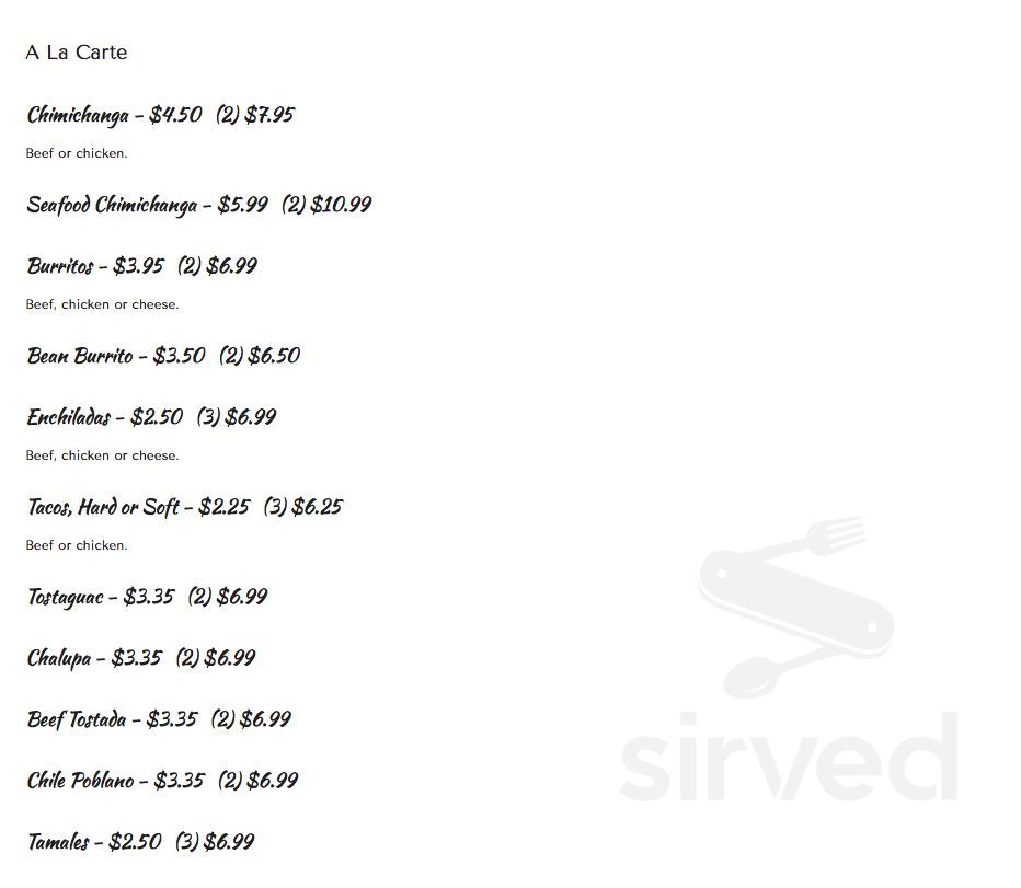 Entre Amigos menu in Midland, Michigan, USA