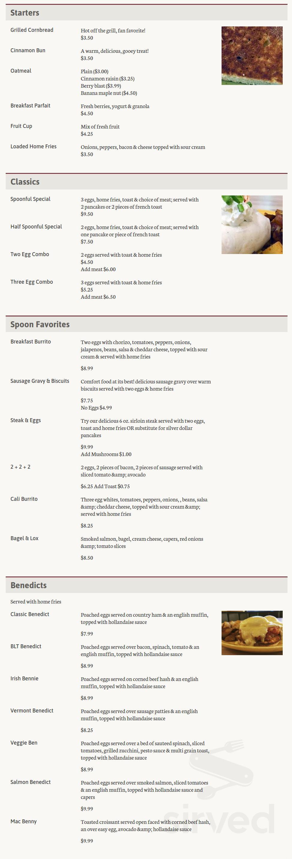 The Spoon menu in Hopkinton, Massachusetts, USA