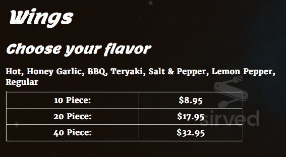 UFO Pizza menu in St. Paul, Alberta, Canada