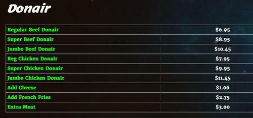 UFO Pizza menu in St. Paul, Alberta, Canada