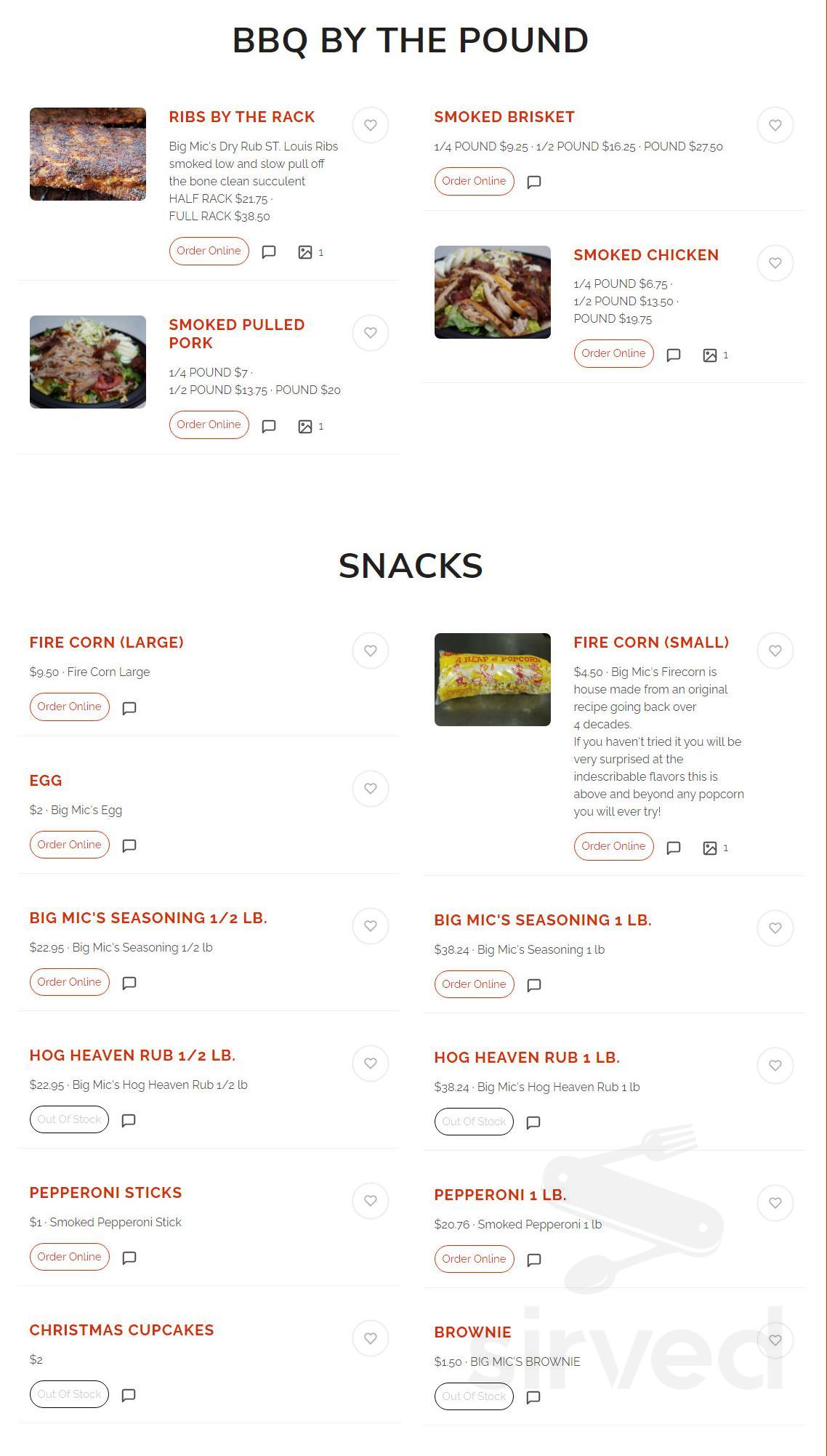 Menu - Kuna ID's Big Mic's Saloon & BBQ Smokehouse | Sirved