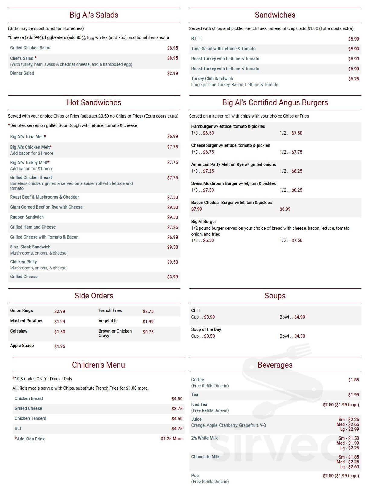 Big Al's Diner menus in Cleveland, Ohio, United States