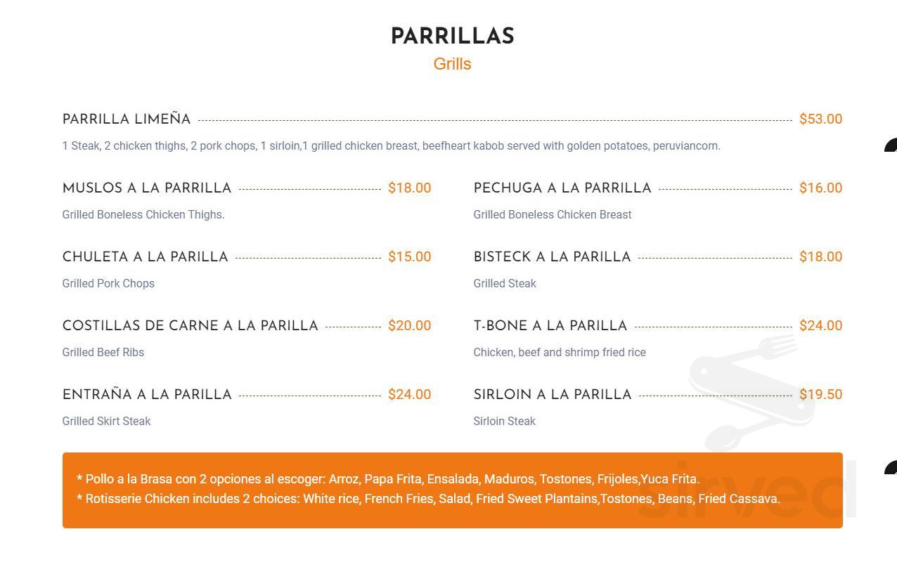 Lima Latin Peruvian Cuisine menu in Sayreville, New Jersey, USA