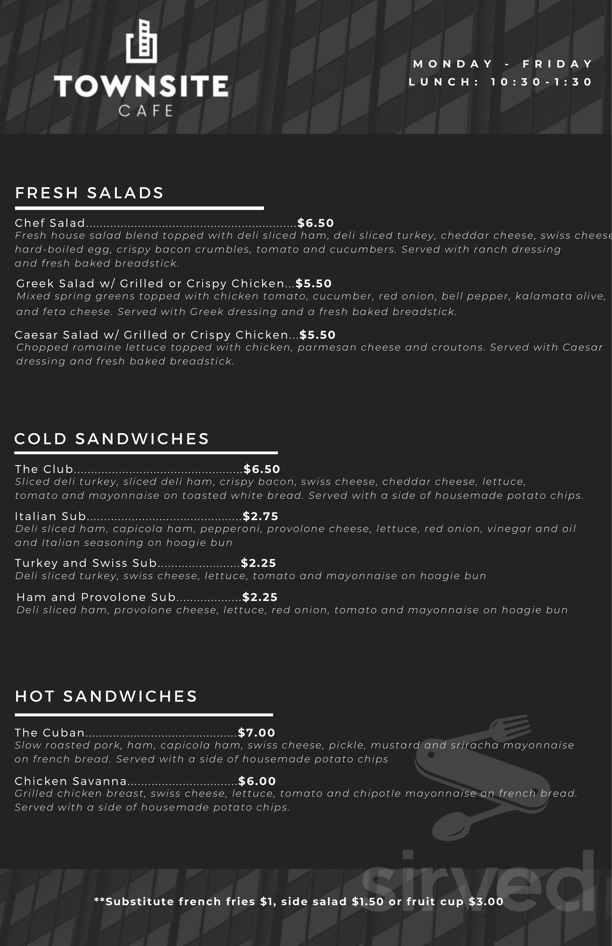 Menu for Townsite Cafe in Topeka, KS | Sirved