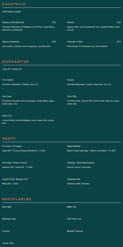 Union Taco menu in Norfolk, Virginia, USA
