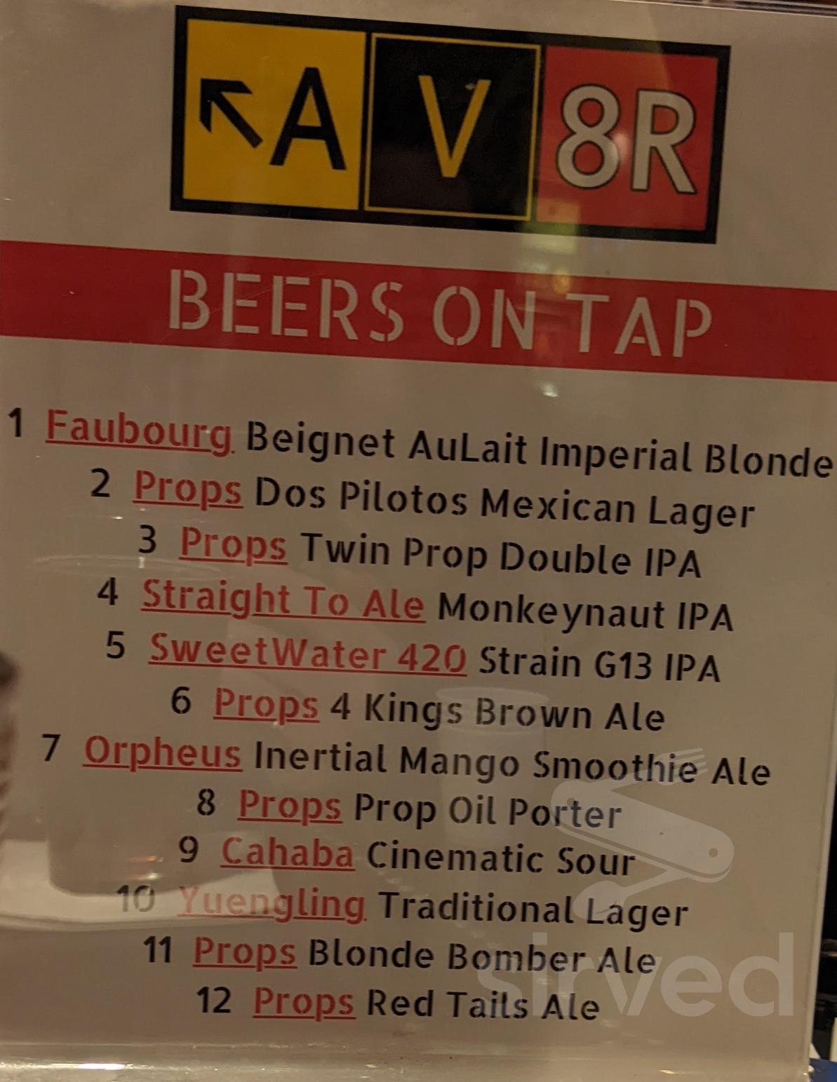 Menu for Aviator Bar in Montgomery, AL | Sirved