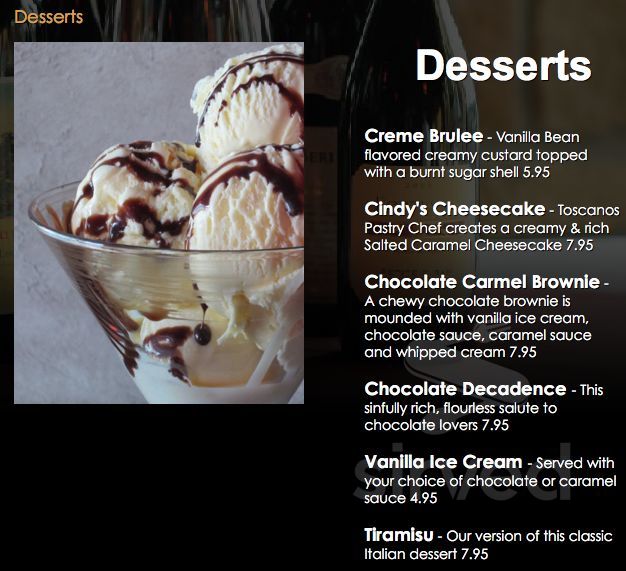 Menu for Toscanos Italian Grill in Puyallup, WA | Sirved