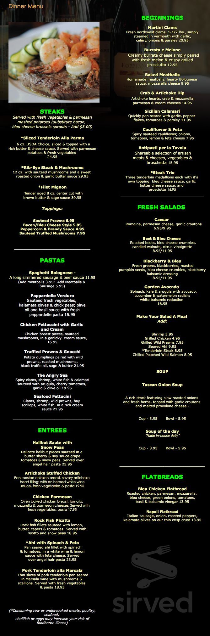 Menu for Toscanos Italian Grill in Puyallup, WA | Sirved