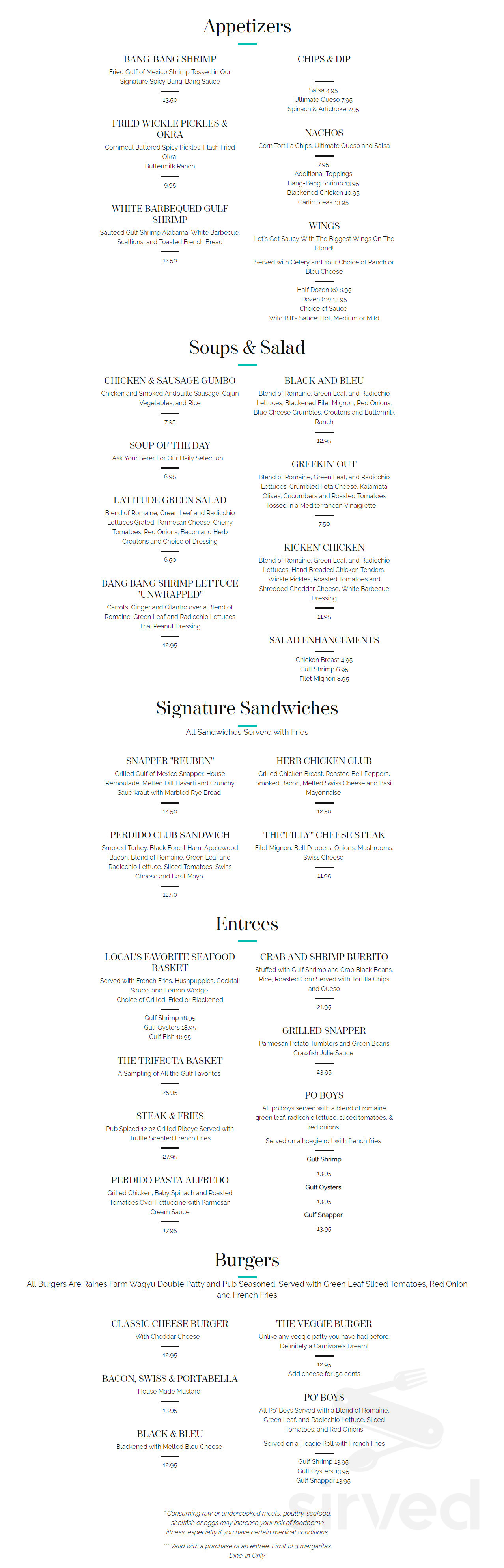 Latitude 30 menu in Orange Beach, Alabama, USA