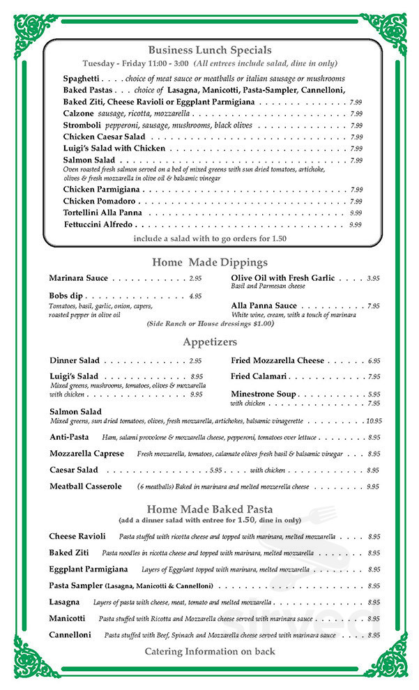 Menu - Quinlan TX's Luigi's Italian Cafe | Sirved