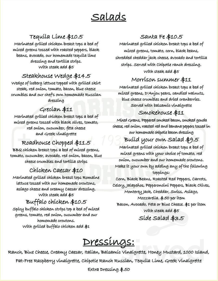 Morrison Roadhouse menu in Niles, Illinois, USA