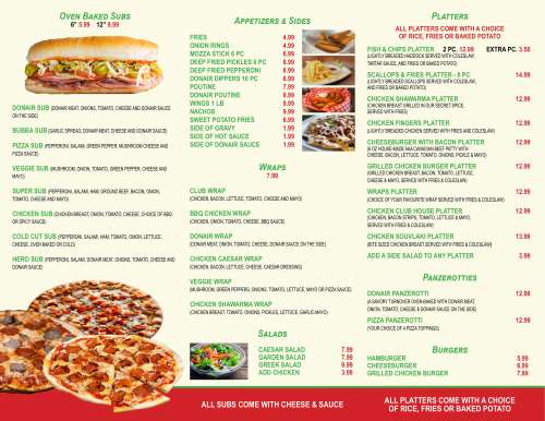A1 Pizza - Pub & Grill menu in Pictou, Nova Scotia, Canada