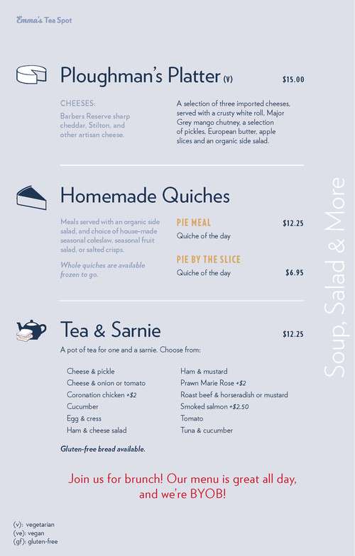 Emma's Tea Spot menu in Baltimore, Maryland, USA