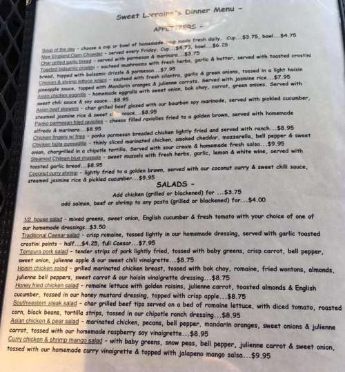 Sweet Lorraine's menu in Quincy, California, USA
