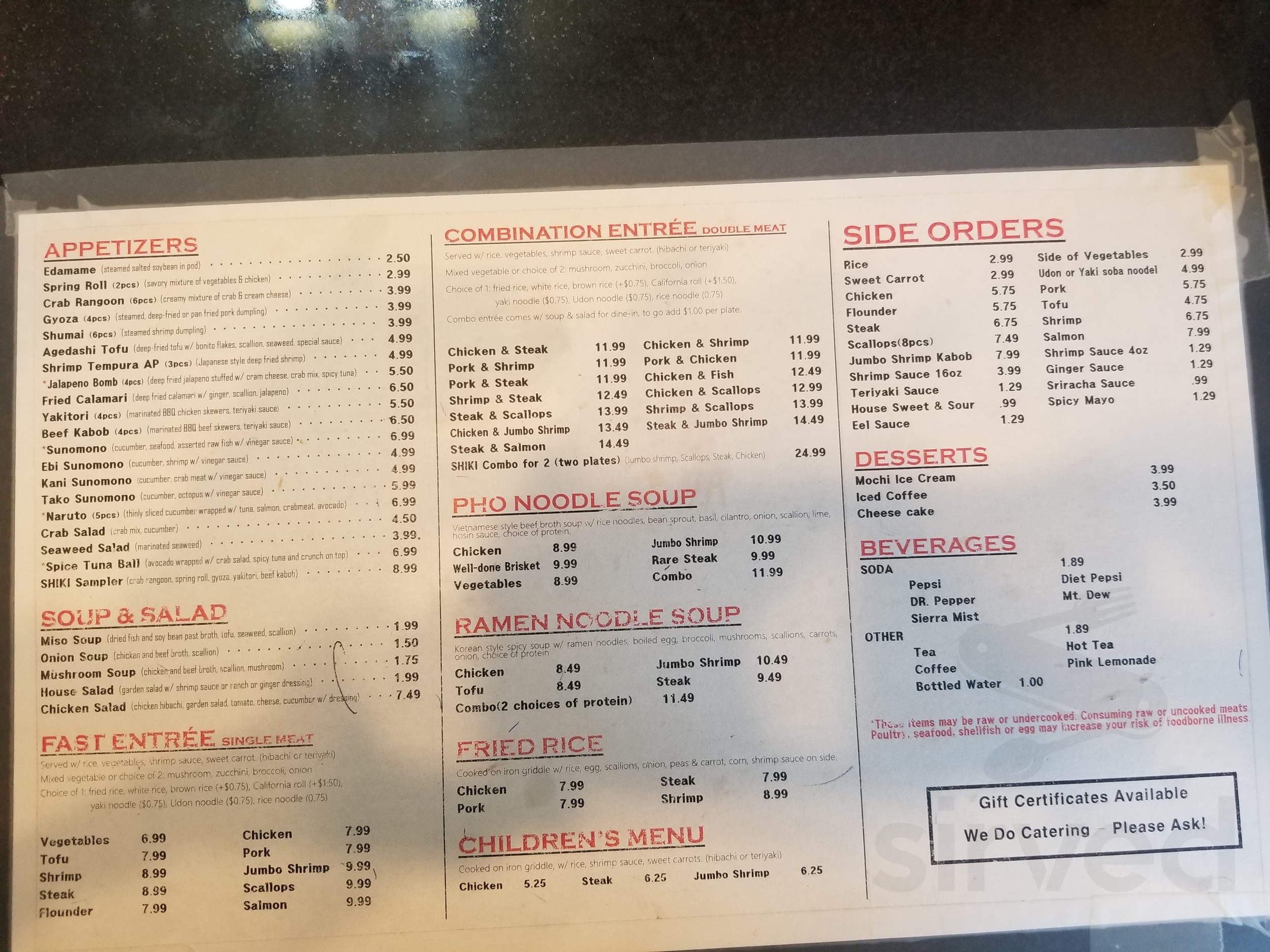 Shiki Four Seasons menus in Mooresville, North Carolina, United States