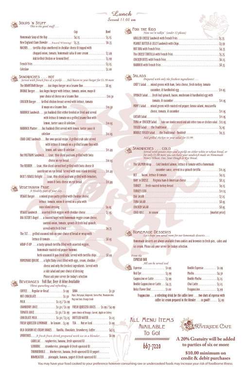 Riverside Cafe menu in Ellsworth, Maine, USA