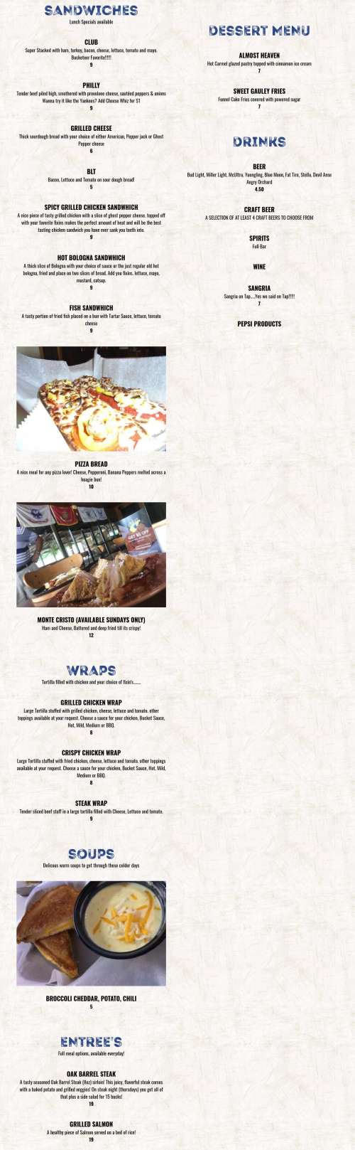 The Bucket menu in Charleston, West Virginia, USA
